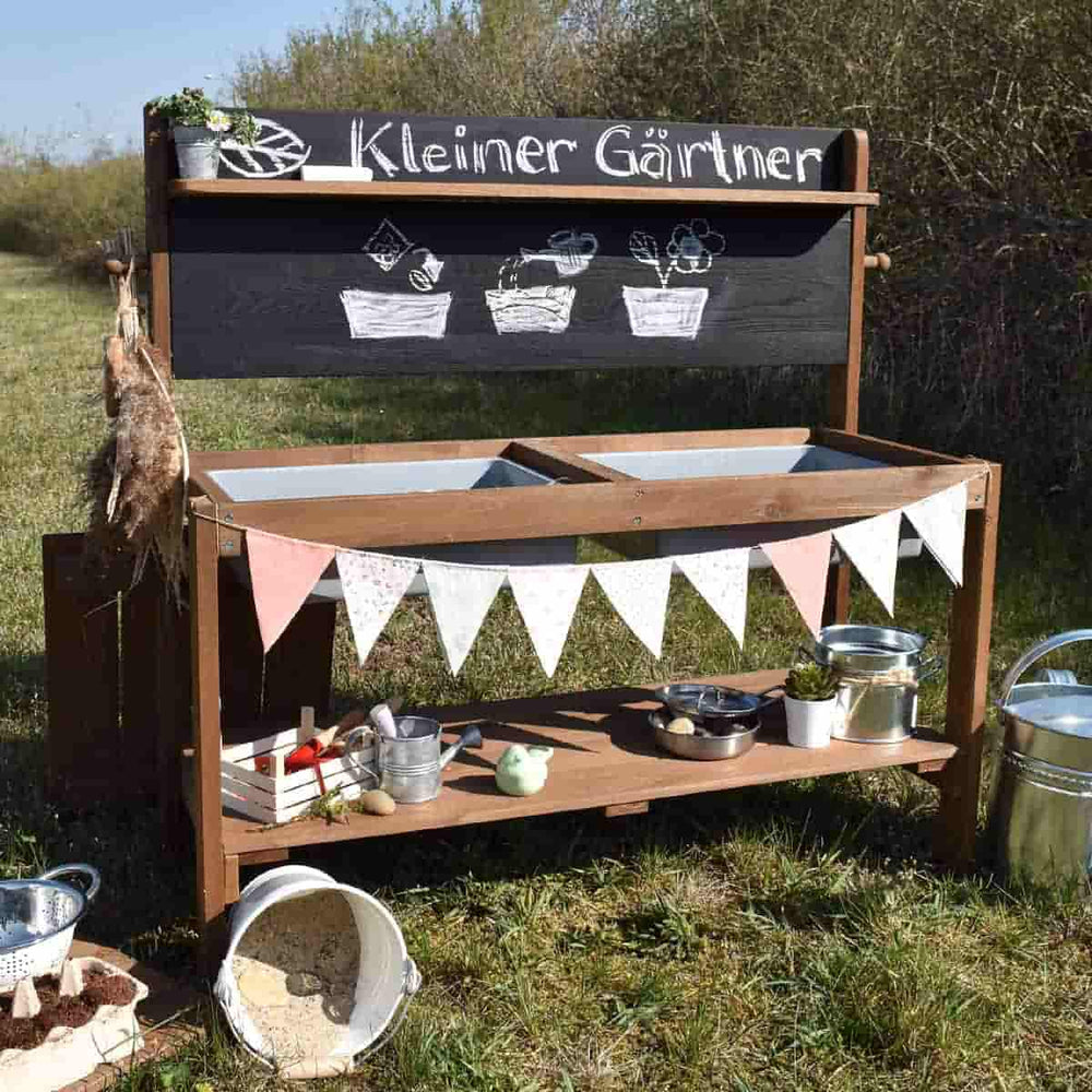 Meppi Mud kitchen Little Gardener made of wood with blackboard, brown